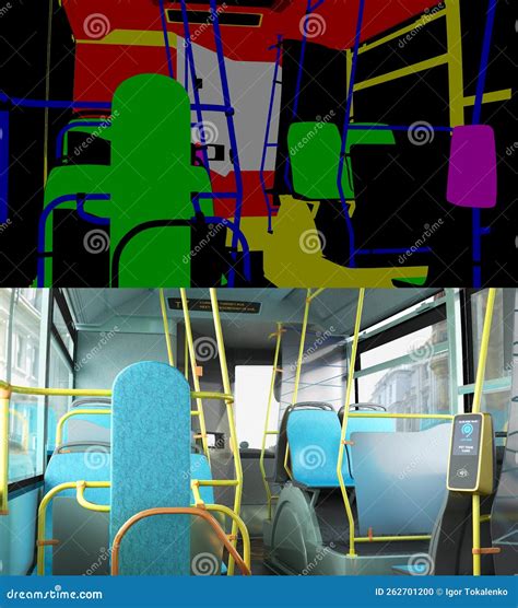 Empty Route Bus Interior 3d Render Image With Color Alpha Stock