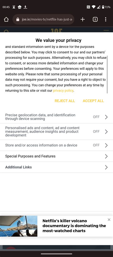 when you reject all a popup appears that you cannot close r