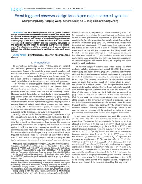 PDF Event Triggered Observer Design For Delayed Output Sampled Systems