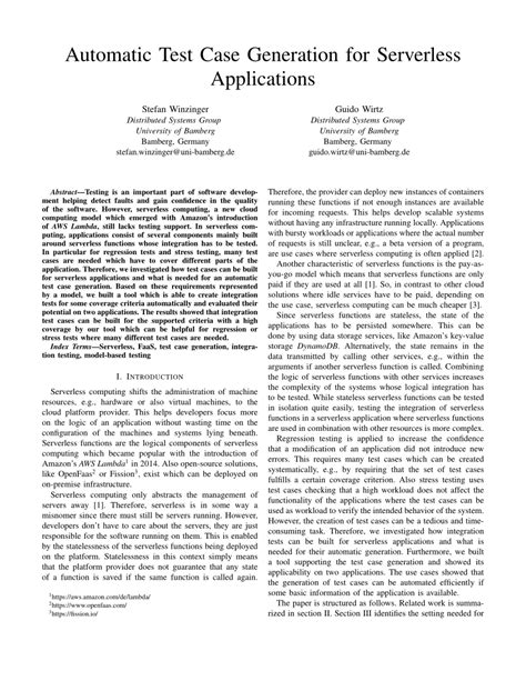 Pdf Automatic Test Case Generation For Serverless Applications