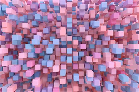 무작위 큐브 요소가있는 다채로운 추상 기하학적 3d 배경 베이지색과 파란색 파스텔 팔레트 고급 추상적 인 배경 수평 크기 3d