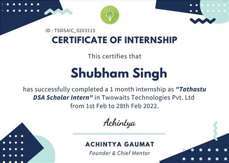 shubham singh on linkedin internship dsa twowaits