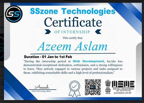 Azeem Aslam On Linkedin Internshipcompleted Sszonetechnologies Careermilestones