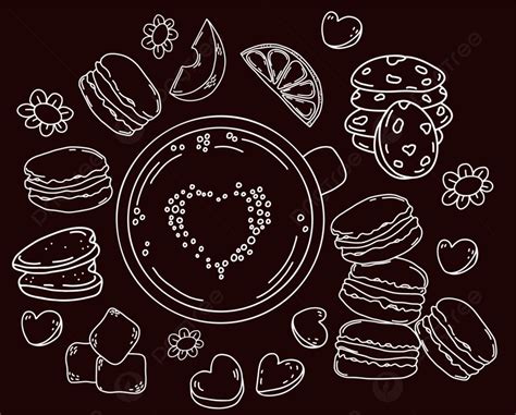 거품 커피 한잔 배경 마카롱 개요 하얀 배경 일러스트 및 사진 무료 다운로드 Pngtree