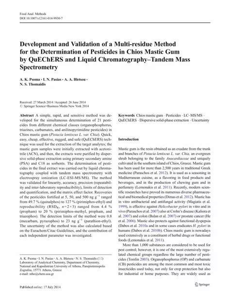 PDF Development And Validation Of A Multi Residue Method For The Detection Of A Wide Range Of