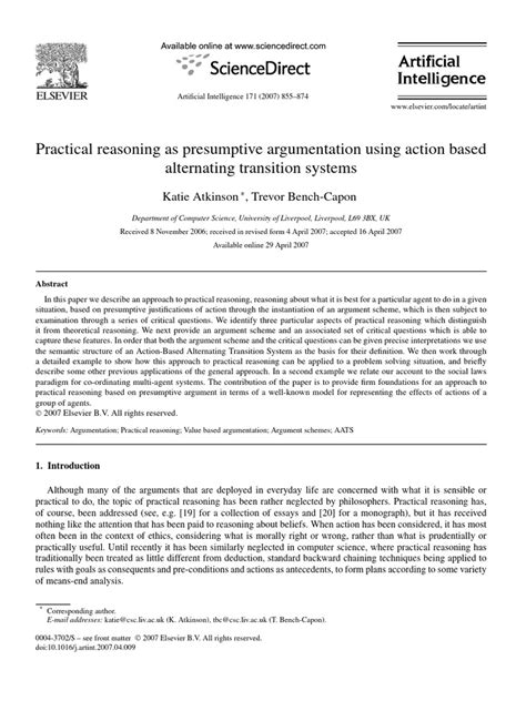 Practical Reasoning As Presumptive Argumentation Using Action Based