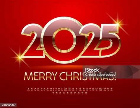 벡터 크리 에이 티브 인사말 카드 메리 크리스마스 2025 빨간색과 금색 아름다운 알파벳 문자와 숫자 세트 12월 31일에 대한 스톡 벡터 아트 및 기타 이미지 Istock