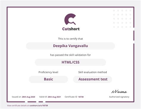 Deepikas Skill Certificate For Htmlcss Cutshort