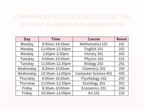 Efficient Class Schedule Planning With Key Features Excel Template And