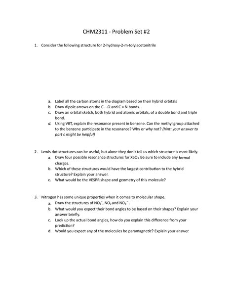 CHM Problem Set CHM Problem Set Consider The Following Structure For Studocu