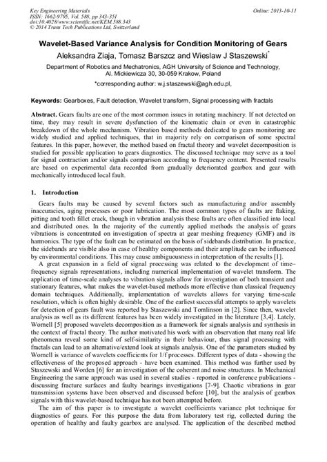 Wavelet Based Variance Analysis For Condition Monitoring Of Gears Scientificnet