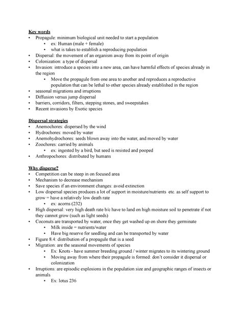 Chapter 8 Dispersal Colonization And Invasion Key Words Propagule