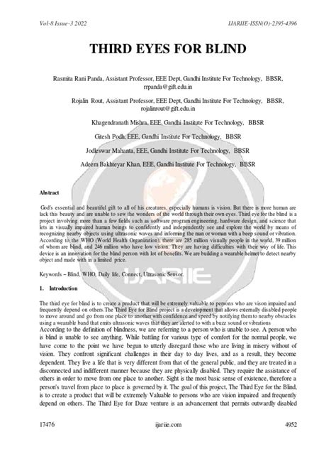 Third Eyes For Blind Pdf Visual Impairment Arduino