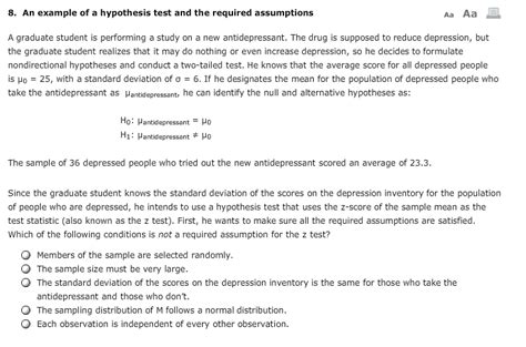 Solved 8 An Example Of A Hypothesis Test And The Required