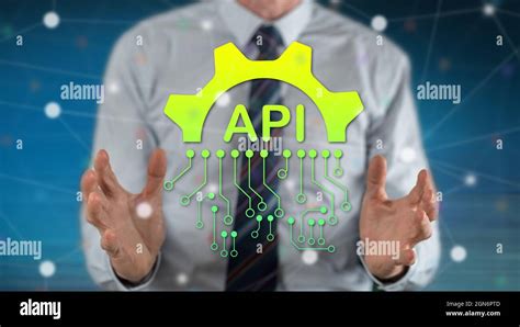 Api Concept Between Hands Of A Man In Background Stock Photo Alamy