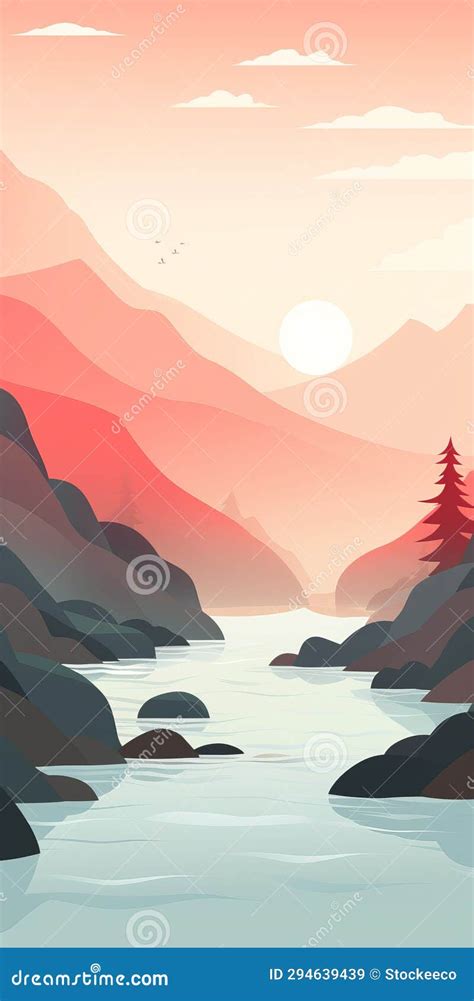Tranquil Rapids Minimalistic Mobile Wallpaper In 8k Resolution Stock Illustration