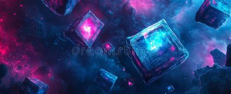 In A Dark Futuristic Cyberspace Digital Data Blocks Cubes And