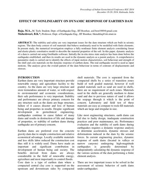 Pdf Effect Of Nonlinearity On Dynamic Response Of Earthen Dam