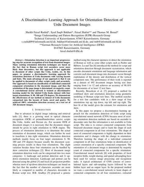 PDF A Discriminative Learning Approach For Orientation Detection Of Urdu Document Images