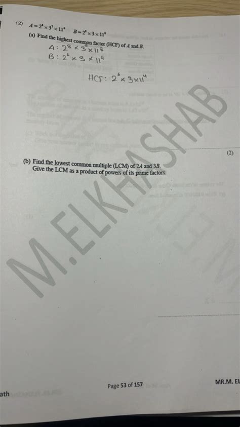 12 A 28×33×114b 26×3×118 A Find The Highest Common Factor Hcf Of A