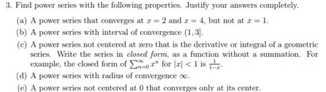 Solved Find Power Series With The Following Properties Chegg Com