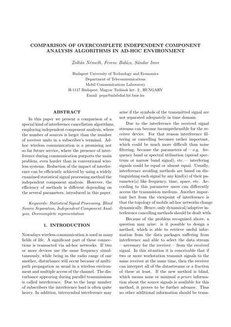 Pdf Comparison Of Overcomplete Independent Component Analysis