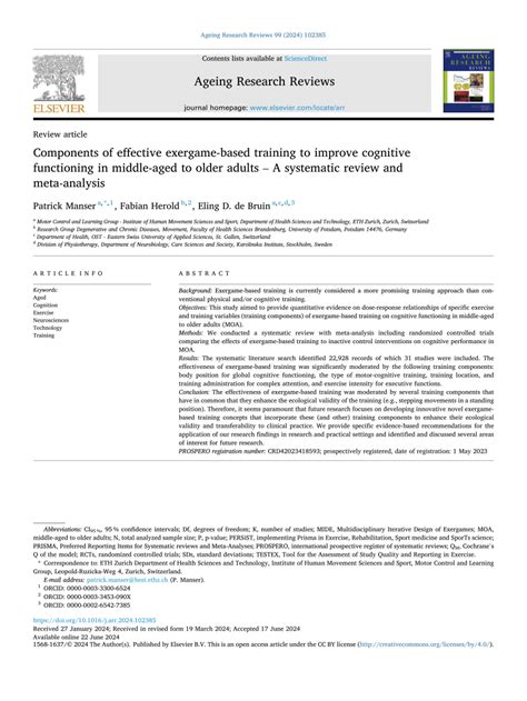 Pdf Components Of Effective Exergame Based Training To Improve Cognitive Functioning In Middle