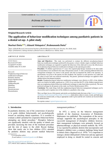 Pdf The Application Of Behaviour Modification Techniques Among Paediatric Patients In A Dental