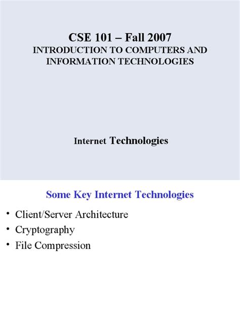 Cse 101 Fall 2007 Introduction To Computers And Information Technologies Pdf Port