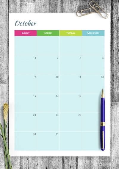 Download Printable Colorful Monthly Calendar Pdf