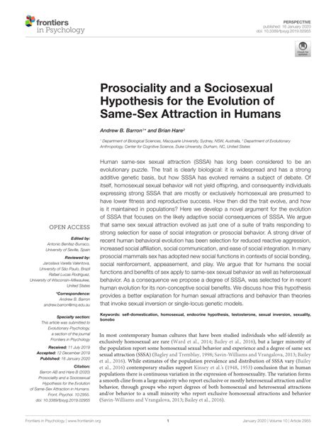 PDF Prosociality And A Sociosexual Hypothesis For The Evolution Of Same Sex Attraction In Humans