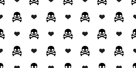 두개골 해적 크로스 본 원활한 패턴 할로윈 심장 벡터 기호 뼈 유령 스카프 고립 타일 배경 반복 벽지 만화 낙서 그림 흰색