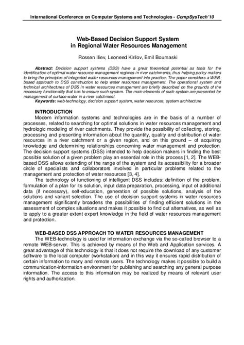 Pdf Web Based Decision Support System In Regional Water Resources Management