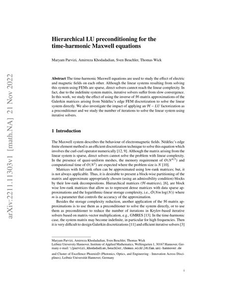 Pdf Hierarchical Lu Preconditioning For The Time Harmonic Maxwell