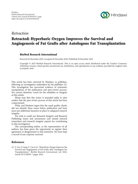 Pdf Retracted Hyperbaric Oxygen Improves The Survival And