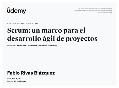 Udemy Course Completion Certificate Fabio Rivas Blázquez
