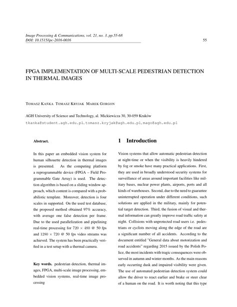 Pdf Fpga Implementation Of Multi Scale Pedestrian Detection In