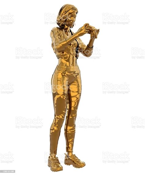 흰색 배경 3d 일러스트에 고립 된 금의 여성 사진 작가 동상 0명에 대한 스톡 사진 및 기타 이미지 0명 3차원 형태 겉창 Istock