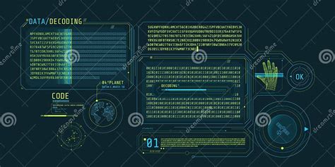 hud interface design for decoding satellite data stock illustration