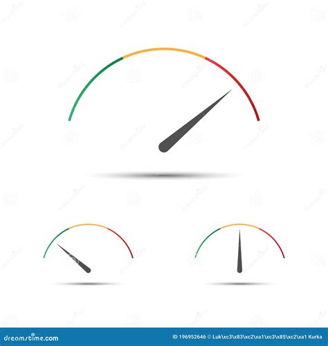 Set Of Simple Vector Speedometers With Indicator In Green Yellow And Red Part Tachometer Icons
