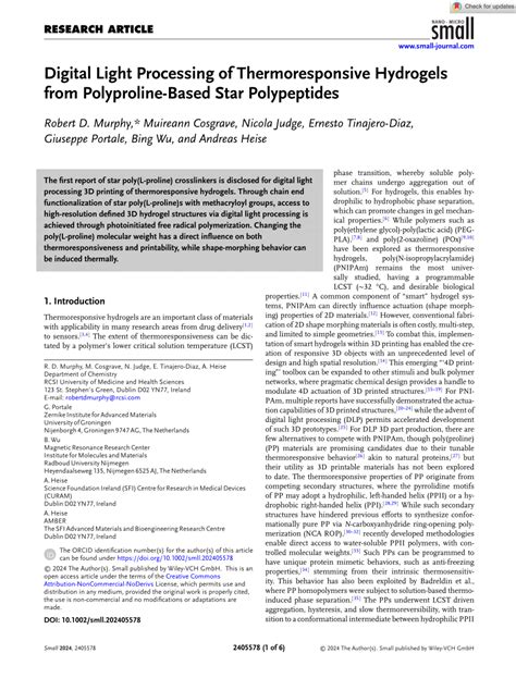 Pdf Digital Light Processing Of Thermoresponsive Hydrogels From Polyproline‐based Star