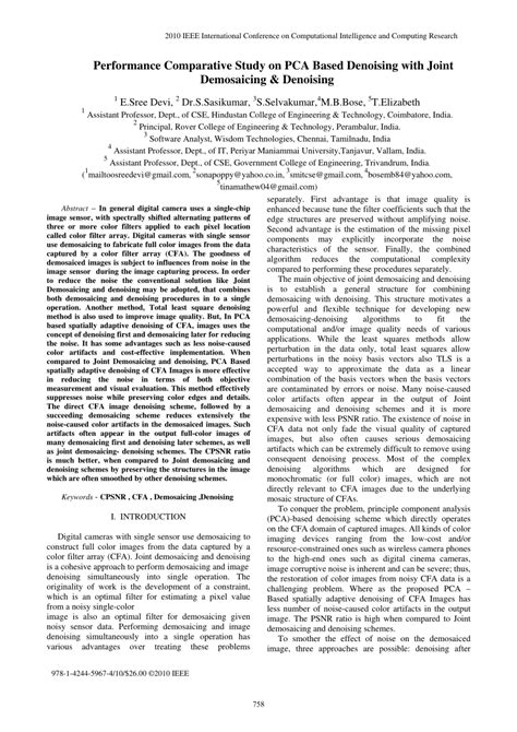 PDF Performance Comparative Study On PCA Based Denoising With Joint Demosaicing Denoising