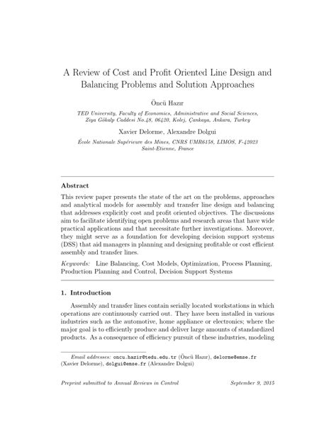 pdf a review of cost and profit oriented line design and balancing