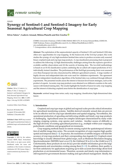 Pdf Synergy Of Sentinel 1 And Sentinel 2 Imagery For Early Seasonal