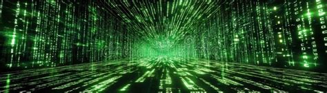 Glowing Binary Code Streams Flowing In A Dark Digital Space A Visual