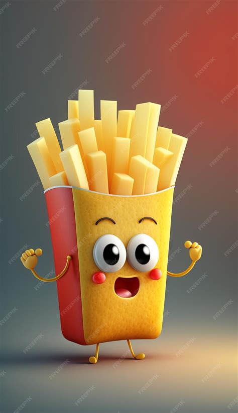 Premium Photo 3d Cute Cartoon French Fries Character