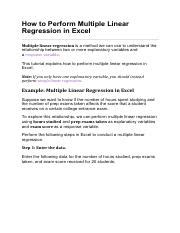 How To Perform Multiple Linear Regression In Excel Pdf How To Perform Multiple Linear
