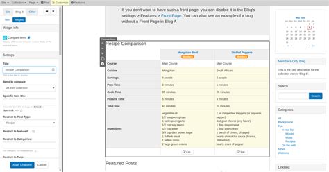 compare item fields widget