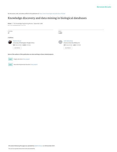 Knowledge Discovery And Data Mining In Biological Databases