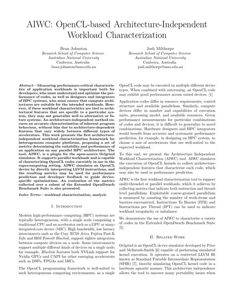 Pdf Aiwc Opencl Based Architecture Independent Workload Characterization